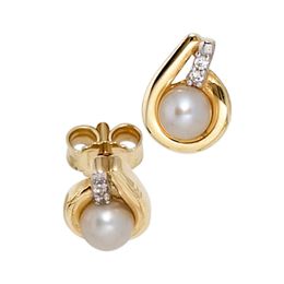 Jobo Damen Perlenohrringe "Ohrringe in Bicoloroptik", Gelbgold 333 Perlen, gold, Gelbgold 333, Perlen, Ohrringe, 333 Gold mit S&uuml;&szlig;wasser Perlen und 4