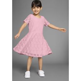 Kidsworld Mädchen Spitzenkleid "Jerseykleid mit aufwendiger Spitze", rosa, Gr. 104, unifarben, Spitze, Obermaterial: 95% Polyester, 5% Elasthan.