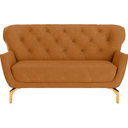 Sit & More 2-Sitzer SIT & MORE, B:153cm H:89cm T:88cm, gelb, 100% Polyester, Sofas, "Orient 3", inkl. 2 Zierkissen mit Strass-Stein, goldfarbene Metallf&uuml;&szlig;e