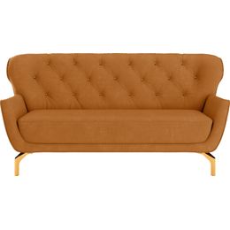 Sit & More 3-Sitzer SIT & MORE, B:183cm H:89cm T:88cm, gelb, 100% Polyester, Sofas, "Orient 3", inkl. 2 Zierkissen mit Strass-Stein, goldfarbene Metallf&uuml;&szlig;e