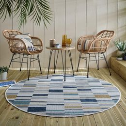 Teppich FLAIR RUGS, H:4mm &Oslash;:160cm, blau, Kunstfaser, Wohnzimmer, Teppiche, "Rosco Geo", Rosco Geometrischer Teppich f&uuml;r drinnen und drau&szlig;en