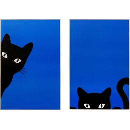 Bild mit Rahmen KARE DESIGN, B:40cm H:60cm T:3cm, blau, Wohnzimmer, Bilder, "Gerahmtes Bild Ciao Gatto (2/Set)"