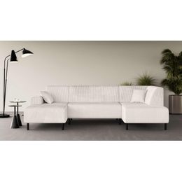 Wohnlandschaft Home Affaire, B:300cm H:81cm T:163cm, beige, 100% Polyester, Sofas, "ARROS U-Form mit Wellenunterfederung, Maße B/T/H: 300/163/81 cm",