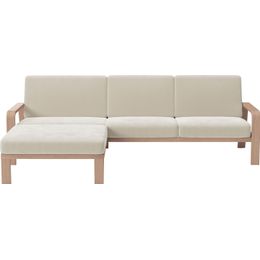 Sit & More Ecksofa SIT & MORE, B:264cm H:91cm T:178cm, beige, 100% Polyester, Wohnzimmer, Sofas, "Kolding L-Form", Armlehnen aus Buchenholz in natur,