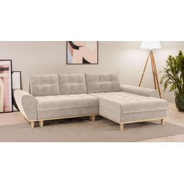 Ecksofa Home Affaire, B:268cm H:86cm T:175cm, beige, 100% Polyester, Wohnzimmer, Sofas, "Ahrdorf mit Bettfunktion und Bettkasten, Maße: B/H/T