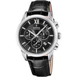 Festina Herren Chronograph "Swiss Made Collection", schwarz, Armbanduhren, Quarzuhr, Herrenuhr, Datum, Lederarmband, Saphirglas, Swiss Made