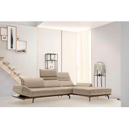 Ecksofa, B:313cm H:117cm T:212cm, beige, CREATION BY ROLF BENZ, Flachgewebe DONNA (76% Polyester 24% Polyacryl);Leder OSKAR - echtes Leder,