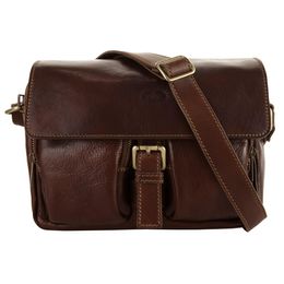 Pike PIKÉ Damen Umhängetasche, braun, Leder, glänzend, Taschen, echt Leder, Made in Italy