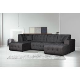 Wohnlandschaft Home Affaire, B:297cm H:85cm T:163cm, schwarz, 100% Polyester, Sofas, "Nosia U-Form", incl. 2 Zierkissen, mit feiner Steppung