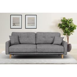 3-Sitzer Home Affaire, B:215cm H:89cm T:100cm, grau, 100% Polyester, Sofas, "TRIPLO optionale Schlafsofa mit Bettkasten, Maße B/T/H: 215/100/89 cm",
