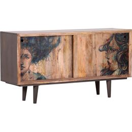Sideboard GUTMANN FACTORY, B:160cm H:85cm T:45cm, grau, Wohnzimmer, Sideboards, "Venice", Kommode mit extravagantem Druck, Breite 160 cm