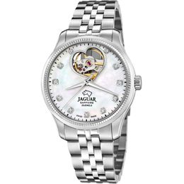 Jaguar Damen Automatikuhr, silber, Armbanduhren, Armbanduhr, Damenuhr, offene Unruh in Herzform, Saphirglas, Swiss Made