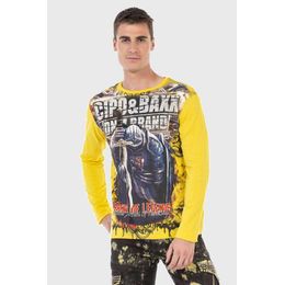 Cipo & Baxx CIPO & BAXX Damen T-Shirt "Sweatshirts", gelb, Gr. L, bedruckt, 95% Baumwolle, 5% Elasthan, Shirts, mit coolem Print