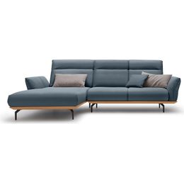 Ecksofa, B:298cm H:103cm T:183cm, blau, CREATION BY ROLF BENZ, NaturLEDER OSKAR (echtes Rindsleder), Wohnzimmer, Sofas, "CR.460", Sockel in Eiche,