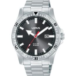 Lorus Herren Solaruhrsilberfarben, schwarz, Armbanduhren, Armbanduhr, Herrenuhr, Edelstahlarmband, analog, Datum