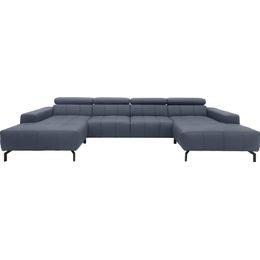 Wohnlandschaft DOMO collection, B:376cm H:79cm T:175cm, blau, Echtleder, Sofas, "Cunelli tolle Sitznähte als Designelement, fester Sitzkomfort,