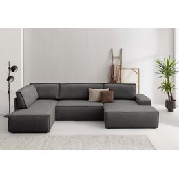Wohnlandschaft Home Affaire, B:329cm H:85cm T:195cm, grau, 100% Polyester, Sofas, "SHERWOOD 329 cm, U-Form, Schlafsofa", Schlaffunktion m. Bettkasten