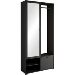 Garderobenschrank Inosign, B:90cm H:190cm T:33cm, schwarz, Flur, Schränke, "DINO Kompaktgarderobe, Garderoben-Set DINO", Mit Spiegel und
