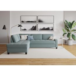 Ecksofa DOMO collection, B:243cm H:84cm T:209cm, blau, Struktur fein (100% Polyester);Luxus-Microfaser (100% Polyester);Luxus-Microfaser in