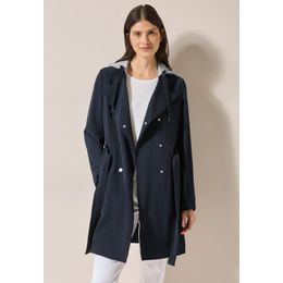 Cecil Damen Trenchcoat, blau, Gr. XXL, unifarben, Stoff, Obermaterial: 100% Polyester; Kapuze: 80% Baumwolle, 20% Polyester, Mäntel, mit abnehmbarer