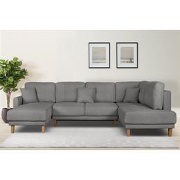 Wohnlandschaft Home Affaire, B:310cm H:90cm T:192cm, grau, 88% Polyester, 9% Rayon, 3% Nylon, Sofas, "TRIPLO U-Form wahlweise mit Schlaffunktion,