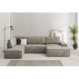 Wohnlandschaft Home Affaire, B:329cm H:85cm T:195cm, grau, 100% Polyester, Sofas, "SHERWOOD 329 cm, U-Form, Schlafsofa", Schlaffunktion m. Bettkasten