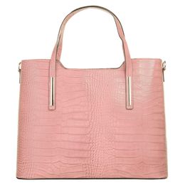 CLUTY Damen Henkeltasche, rosa, Leder, Reptilienprägung, Taschen, echt Leder, Made in Italy