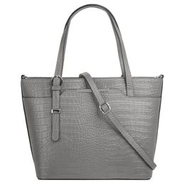 CLUTY Damen Henkeltasche, grau, Leder, Reptilienprägung, Taschen, echt Leder, Made in Italy