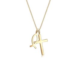 Elli Damen Kette mit Anhänger "Kreuz Fisch Symbol Religion 925 Silber", 45, ohne Stein, Silber 925 (Sterlingsilber), L: 45, gold, Silber 925