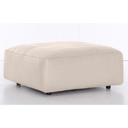 Hocker Musterring, B:100cm H:43cm T:100cm, beige, Flachgewebe VALMONT (60% Baumwolle/40% Leinen);Leder PURO, pigmentiertes Leder;Microfaser CRONA