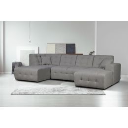 Wohnlandschaft Home Affaire, B:297cm H:85cm T:163cm, grau, 100% Polyester, Sofas, "Nosia U-Form", incl. 2 Zierkissen, mit feiner Steppung