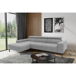Ecksofa DOMO collection, B:292cm H:79cm T:175cm, grau, Echtleder, Wohnzimmer, Sofas, "Cunelli tolle Sitznähte als Designelement, fester Sitzkomfort,