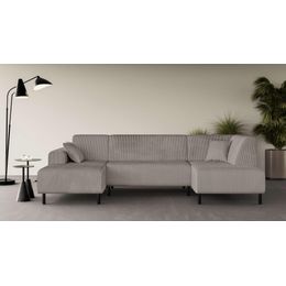 Wohnlandschaft Home Affaire, B:300cm H:81cm T:163cm, grau, 100% Polyester, Sofas, "ARROS U-Form mit Wellenunterfederung, Maße B/T/H: 300/163/81 cm",