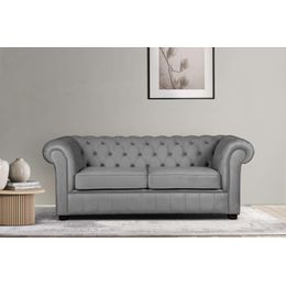 3-Sitzer Home Affaire, B:198cm H:74cm T:89cm, grau, 100% Polyester, Sofas, "CHARENTE, optionale Schlafsofa, Chesterfield-Sofa, Bettfunktion", mit