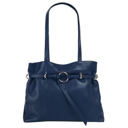 Samantha Look Damen Henkeltasche, blau, Leder, leicht glänzend, unifarben, Taschen, echt Leder, Made in Italy