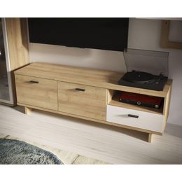 TV-Schrank FORTE, B:149,6cm H:47,3cm T:41,3cm, braun, Spanplatte, Wohnzimmer, Schr&auml;nke, "Chesapeak TV-Schrank, 2 T&uuml;ren, 1 Schubkasten, Metallf&uuml;&szlig;e,