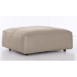 Hocker Musterring, B:120cm H:43cm T:120cm, beige, Flachgewebe VALMONT (60% Baumwolle/40% Leinen);Leder PURO, pigmentiertes Leder;Microfaser CRONA