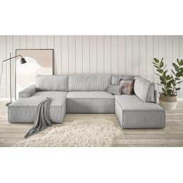 Wohnlandschaft Home Affaire, B:329cm H:85cm T:195cm, grau, 100% Polyester, Sofas, "SHERWOOD 329 cm, U-Form, Schlafsofa", Schlaffunktion m. Bettkasten