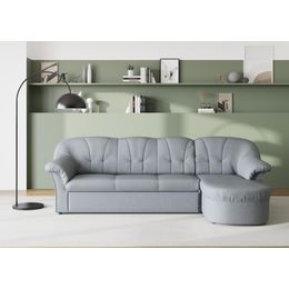 Ecksofa DOMO collection, B:238cm H:82cm T:141cm, silber, 100% Polyester, Wohnzimmer, Sofas, "Pegnitz, elegante Rückensteppung, kompakte Stellmaße