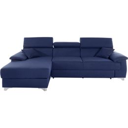 Ecksofa DOMO collection, B:271cm H:78cm T:167cm, blau, Zierkissen: Entsprechend jeweiligem Bezug.;Struktur (100% Polyester);Struktur fein (100%