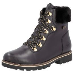 Remonte Damen Winterboots, Gr. 36, schwarz, Leder, Lederimitat, Textil, unifarben, Schuhe, Blockabsatz, Winterstiefelette, Schnürstiefelette mit