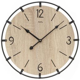 AMS Wanduhr "W9616SO", Ø 40cm, braun, Wanduhren, Exklusiv,Quarzuhr,Holz,Wohnzimmer,Esszimmer,Made in Germany