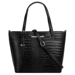 CLUTY Damen Henkeltasche, schwarz, Leder, Reptilienprägung, Taschen, echt Leder, Made in Italy