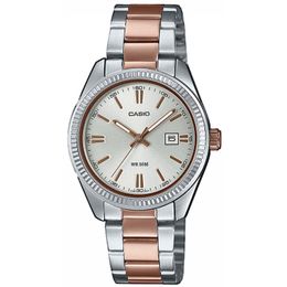 Damen Quarzuhr, rosa, CASIO TIMELESS COLLECTION, Armbanduhren, Armbanduhr, Damenuhr, analog, Datum, Edelstahlarmband