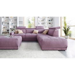 Ecksofa DOMO collection, B:266cm H:84cm T:99cm, lila, Kunstleder SOFTLUX;Struktur fein (100% Polyester);Zierkissen: Microfaser PRIMABELLE (100%