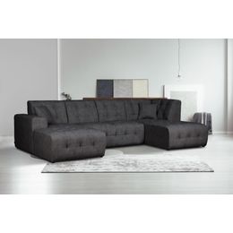 Wohnlandschaft Home Affaire, B:297cm H:85cm T:163cm, schwarz, 100% Polyester, Sofas, "Nosia U-Form", incl. 2 Zierkissen, mit feiner Steppung