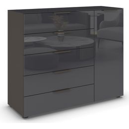 Schubkastenkommode Rauch, B:120cm H:99cm T:42cm, grau, Holzwerkstoff, Sideboards, "Kommode Türkommode Sideboard Kombikommode FLIPP mit Glasfront",