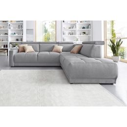 Ecksofa DOMO collection, B:266cm H:84cm T:99cm, grau, Kunstleder SOFTLUX;Struktur fein (100% Polyester);Zierkissen: Microfaser PRIMABELLE (100%