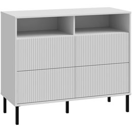 Kommode FORTE, B:103,1cm H:85,6cm T:42cm, grau, Spanplatte, Schlafzimmer, Sideboards, Kommode, Lamellenoptik, Vollauszug, Push to Open, Grifflos