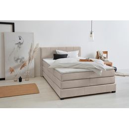 Boxspringbett OTTO products, B:150cm L:213cm, beige, Struktur fein aus 100%-recyceltem Polyester, Komplettbetten, "Peetu", Taschenfederkern-Matratze,